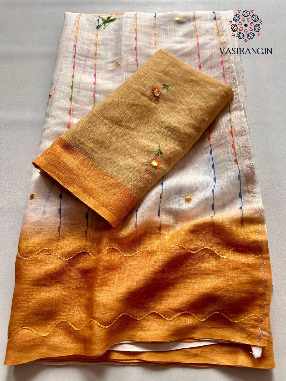 New Function Wear Cotton Linen Fabric Print n Hand Katha Thread With M ...