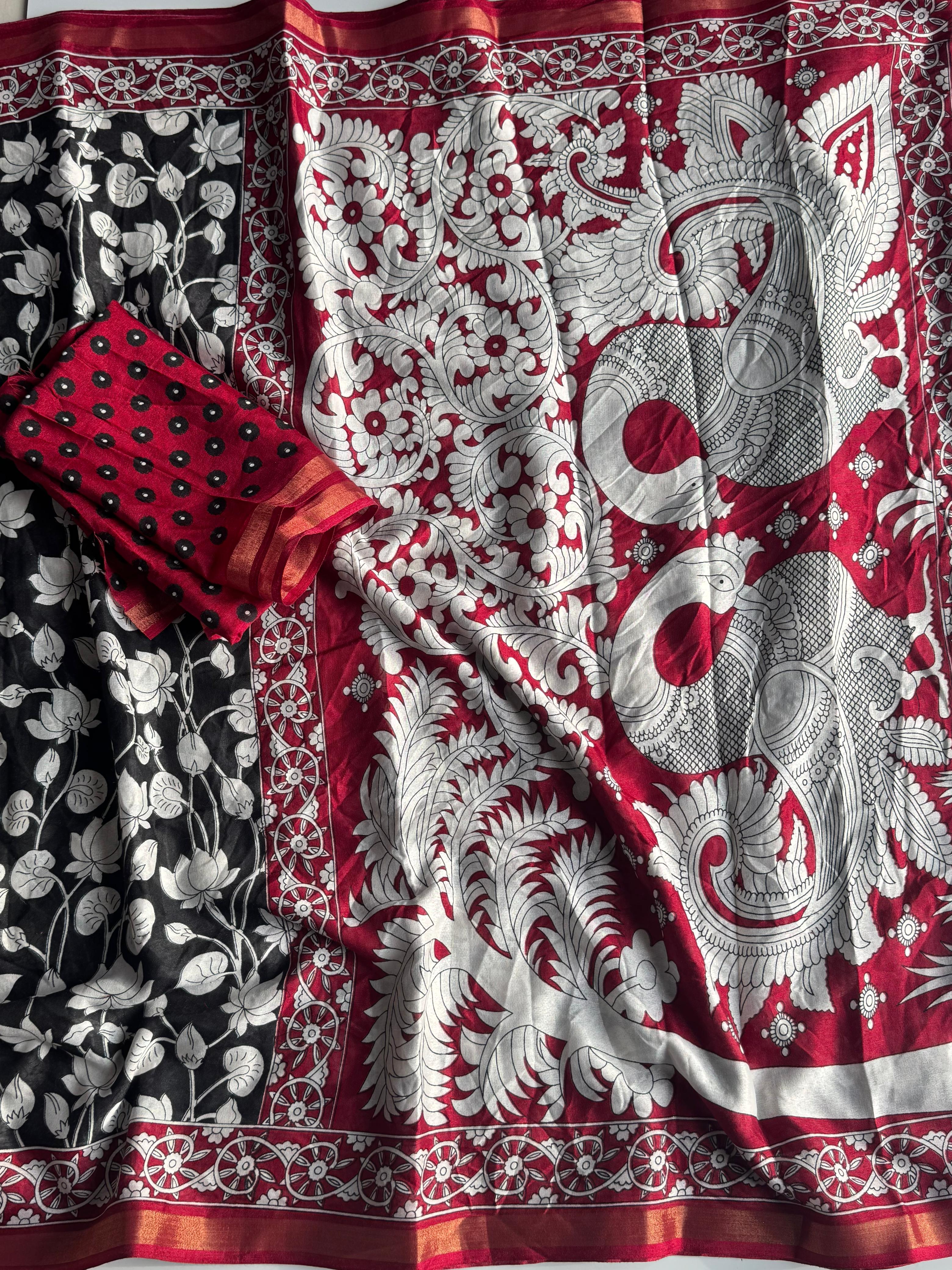 Captivating Function Wear Mul Cotton Print n Zari Jacquard Border With ...