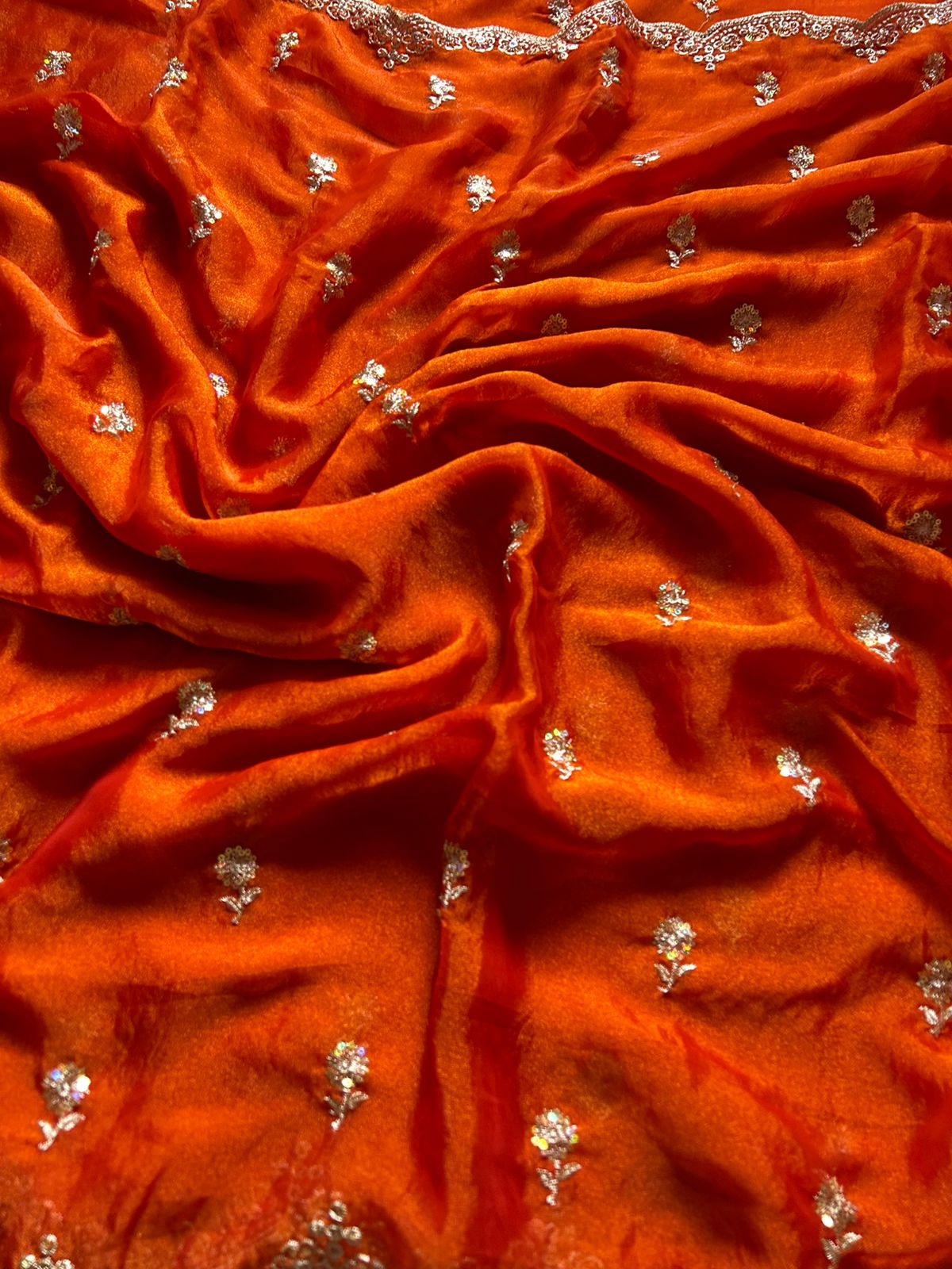 Adorable Wedding Wear Satin Silk Dual Shaded Sequence Work n Flower Bu ...